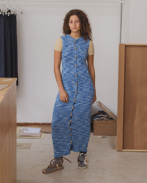 Drip Dress - Organic Cotton Knit - Blue Melange – Baserange Store ...