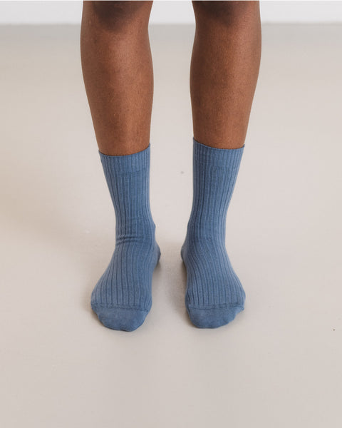 Rib Overankle Socks - Organic Cotton Rib - Limbus Blue – Baserange ...
