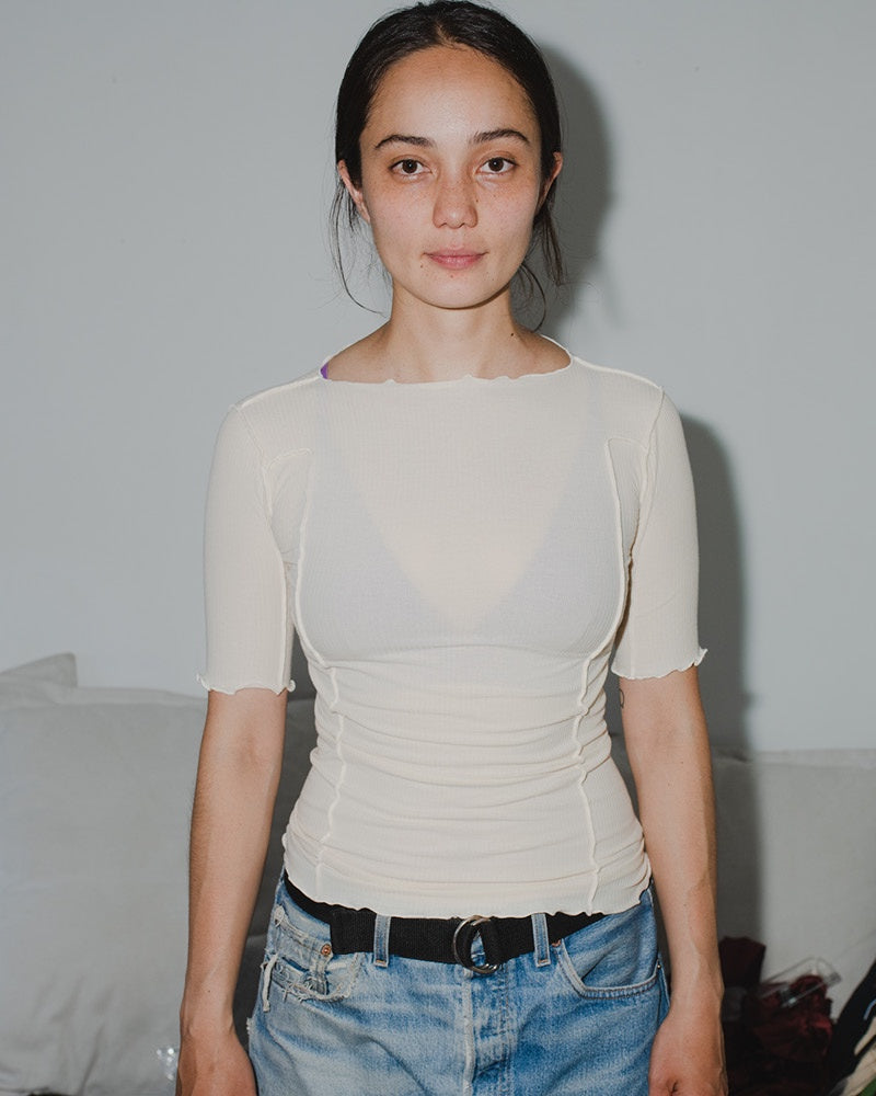 Omato 3/4 Tee Shirt - Organic Cotton Rib - Off White – Baserange Store ...